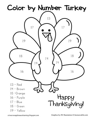 Free Color by Number Turkey - 24/7 Moms