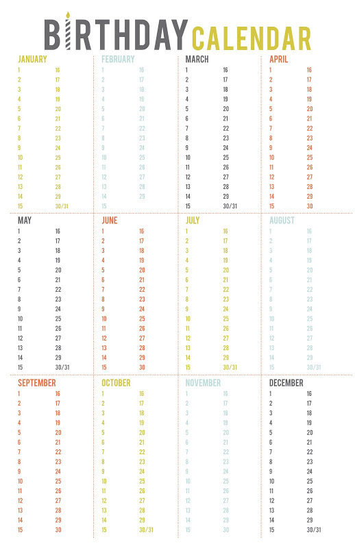 Free Birthday Calendar Printable - 24/7 Moms