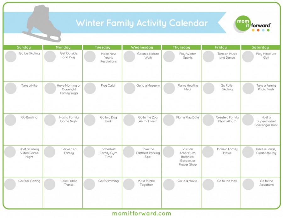 Winter Family Activity Calendar Printable - 24/7 Moms