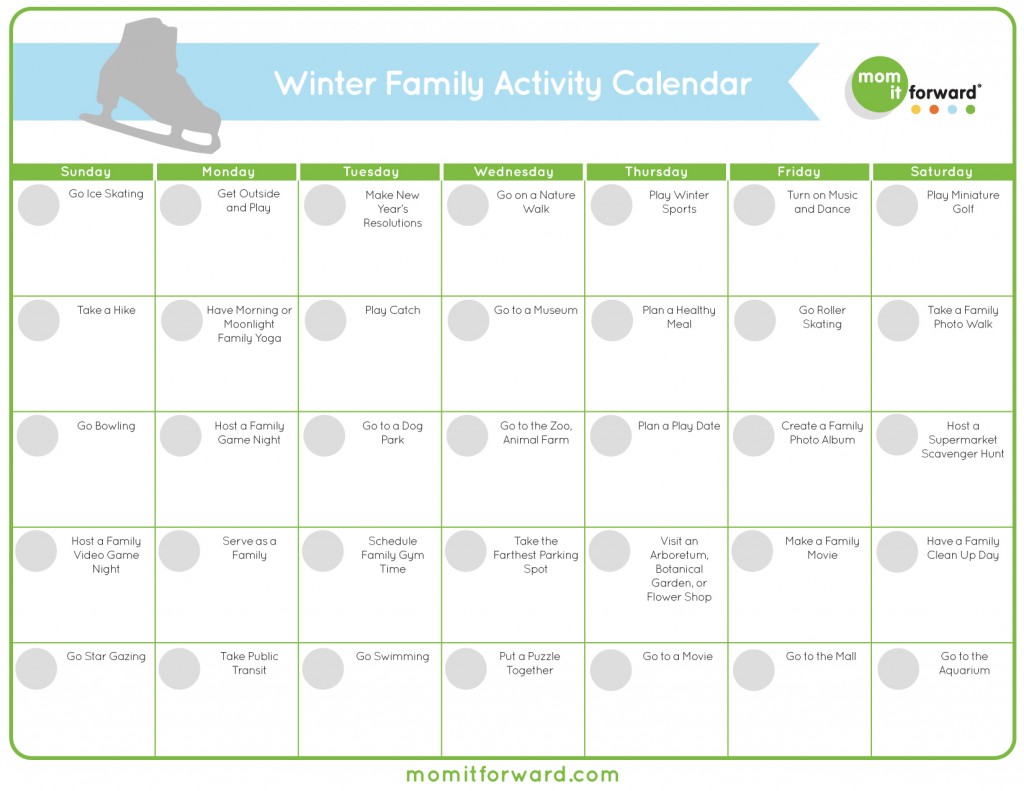 Winter Family Activity Calendar Printable - 24/7 Moms