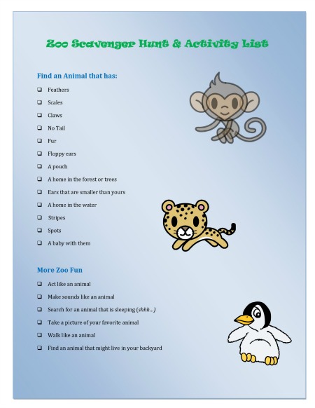 Free Zoo Scavenger Hunt Printable - 24/7 Moms