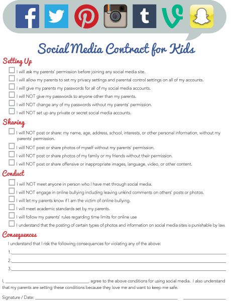 Free Social Media Contract for Kids Printable - 24/7 Moms
