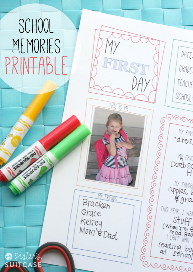 Free School Memory Page Printable - 24/7 Moms