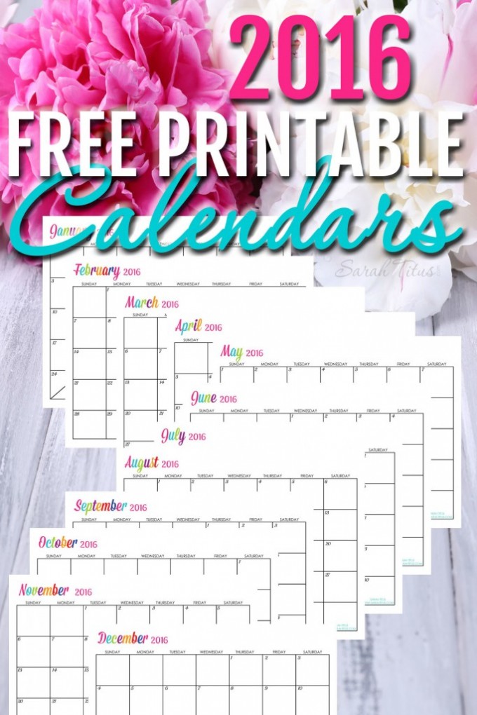 Free 2016 Calendar Printables - 24/7 Moms