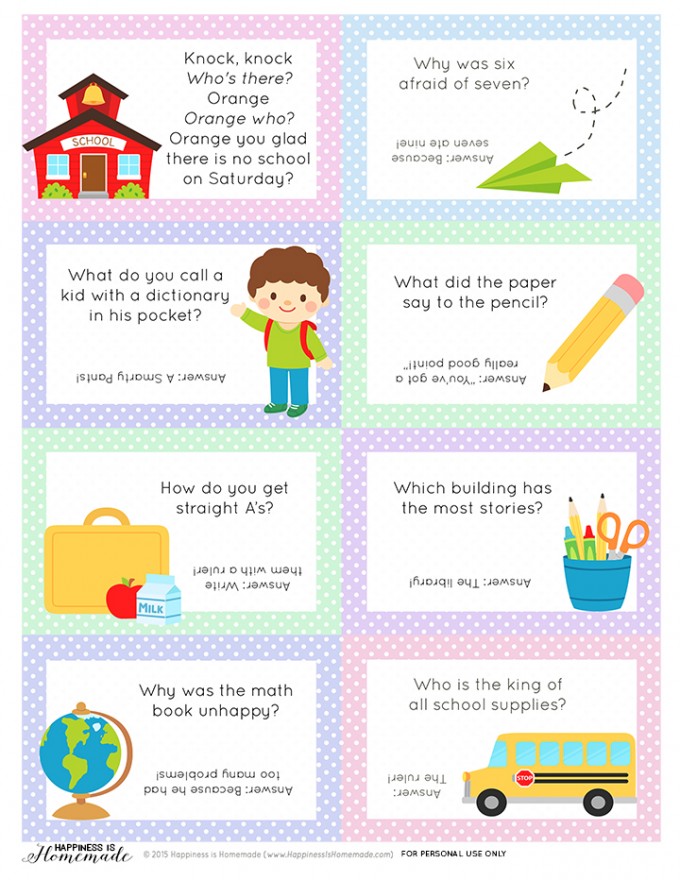 Free Back to School Lunch Box Jokes & Note Printables - 24/7 Moms