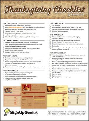 Free Thanksgiving Checklist Printable - 24/7 Moms