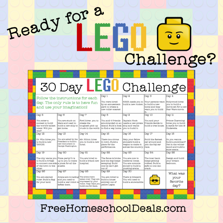 Free 30-Day LEGO Challenge Printable - 24/7 Moms